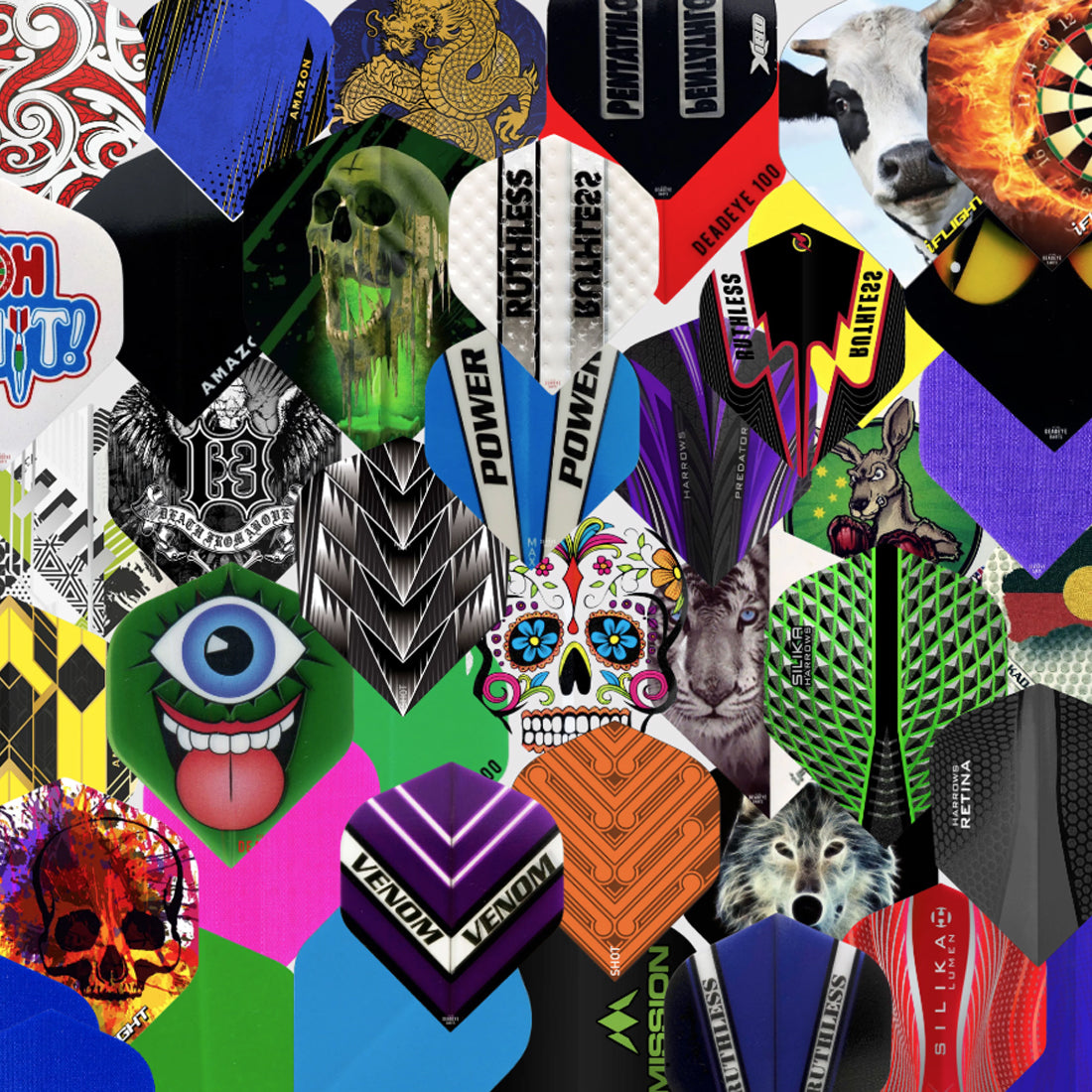 Lucky Dip – 10 Assorted Dart Flights | Mixed Shapes & Sizes | Deadeye Darts